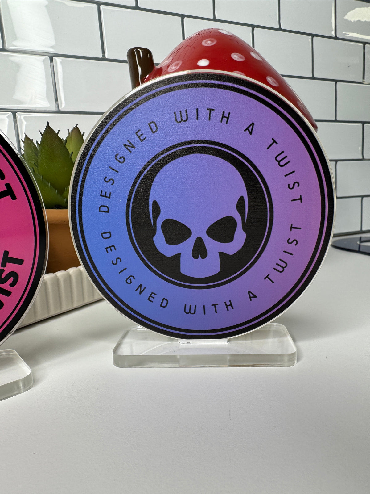 10cm Custom Circular Acrylic Logo Stand | Designed with a Twist